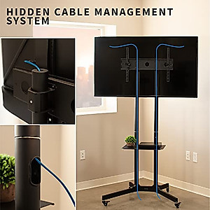 VIVO Mobile TV Cart for 32 to 83 inch Screens up to 110 lbs, LCD LED OLED 4K Smart Flat and Curved Panels, Rolling Stand with Laptop DVD Shelf, Locking Wheels, Max VESA 600x400, Black, STAND-TV03E