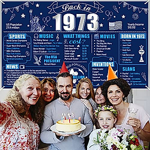 Large Blue Silver 50th Birthday Banner Backdrop Decoration for Men, Navy Blue 50th Birthday Back in 1973 Birthday Banner Party Supplies, Happy 50 Years Old Birthday Photo Background for Indoor Outdoor