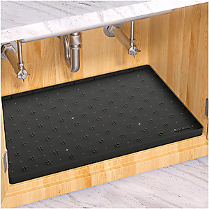 Sdpeia Under Sink Mat for [34" x 22" ] Cabinet, Silicone Under Sink Liner, Kitchen Cabinet Liner Holds Over 2.2 Gallons, Cabinet Protector, Under Sink Tray for Drips, Leaks, Spills (Black)