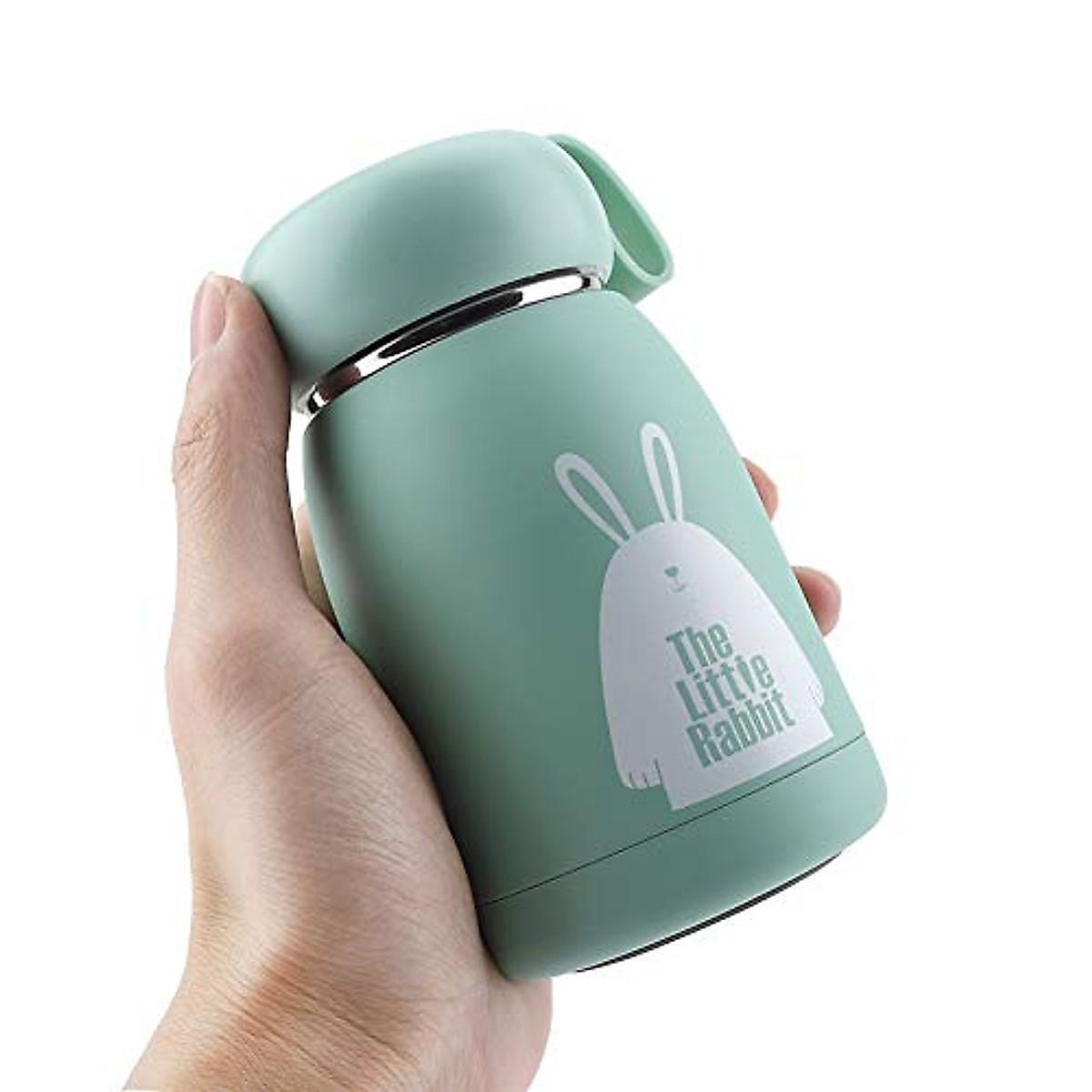 Mini Thermal Water Bottle,Kids Vacuum-Insulated Water Bottle,Vacuum Cup Insulated Coffee Bottle, 320ml Vacuum Mug Cute Thermos,Stainless Steel Cute Rabbit Pattern Vacuum Cup Mug Thermos Cup (Green)