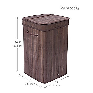 BirdRock Home Square Laundry Hamper with Lid and Cloth Liner - Bamboo - Espresso - Easily Transport Laundry Basket - Collapsible Hamper - String Handles