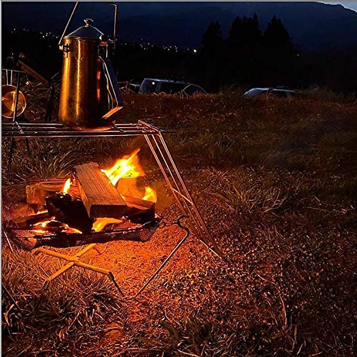 CAMPINGMOON 304 Stainless Steel over fire camp grill 17.56x5.12-inch with Removable Stand Legs and Carrying Bag MTG-TLA