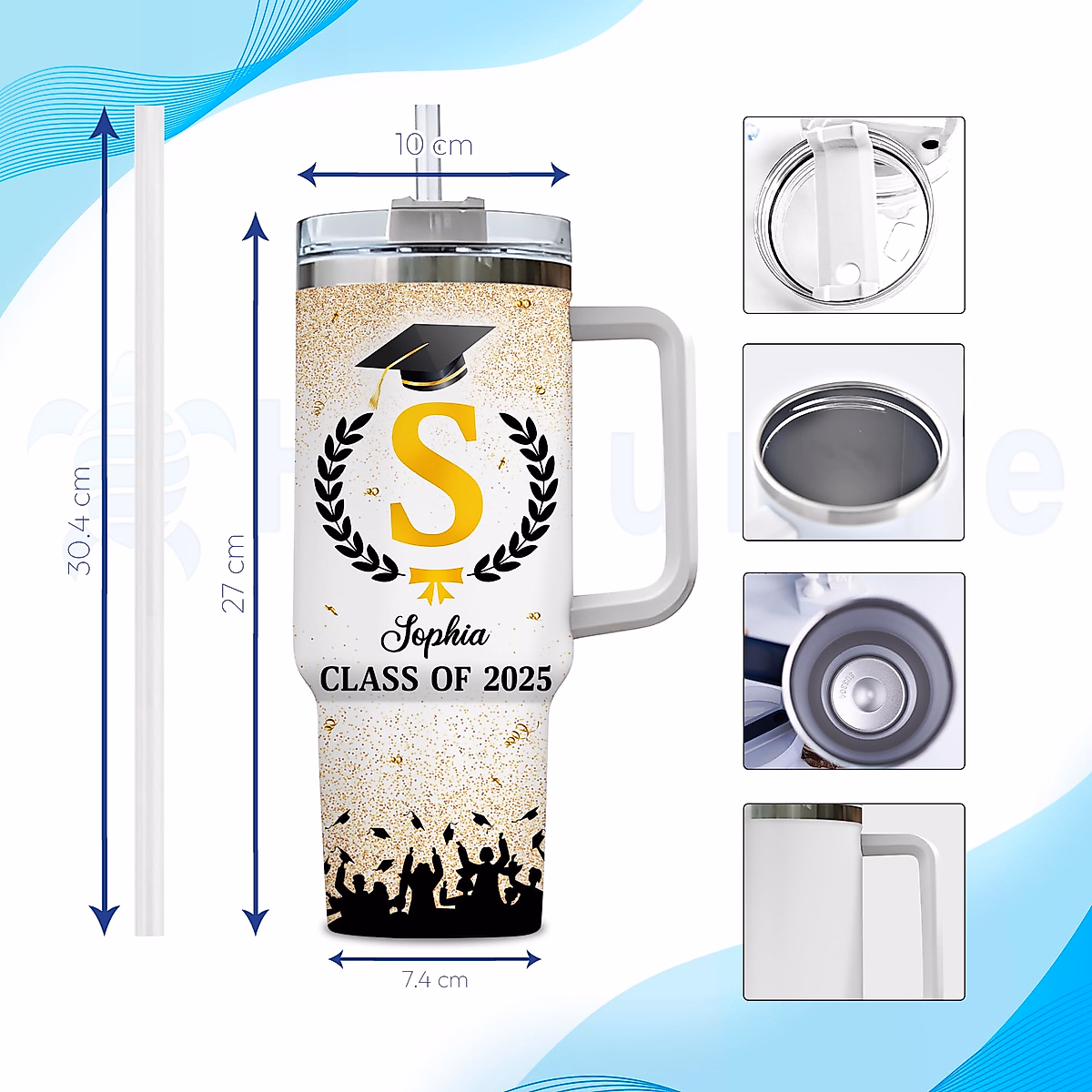 Hyturtle Personalized Graduation Tumbler Class Of 2025 - Graduation Gifts For Her - Best Congrats Grad Gifts For College High School Masters Degree - Custom Tumbler 40oz Stainless Steel Coffee Cup