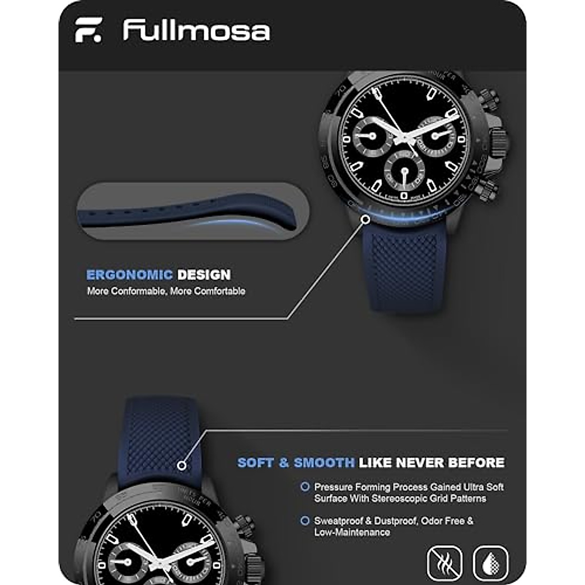 Fullmosa 22mm Silicone Watch Bands No Gaps Compatible for Samsung Galaxy Watch 46mm/Gear S3 Classic/Frontier, Galaxy Watch 3 45mm,(Blue)