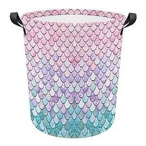 Lurhonp Collapsible Laundry Basket Mermaid Large Waterproof Laundry Bag Dirty Clothes Storage Basket Toys Organizer with Handles for Kids Room,Mermaid 02