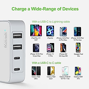Nekmit USB C Charger, Thin Flat 52W 4-Port Fast Wall Charger with Two 20W Power Delivery and 2 USB Port for iPhone 14/14 Pro/14 Pro Max, Galaxy, Pixel, iPad Pro, AirPods Pro and More, Upgraded