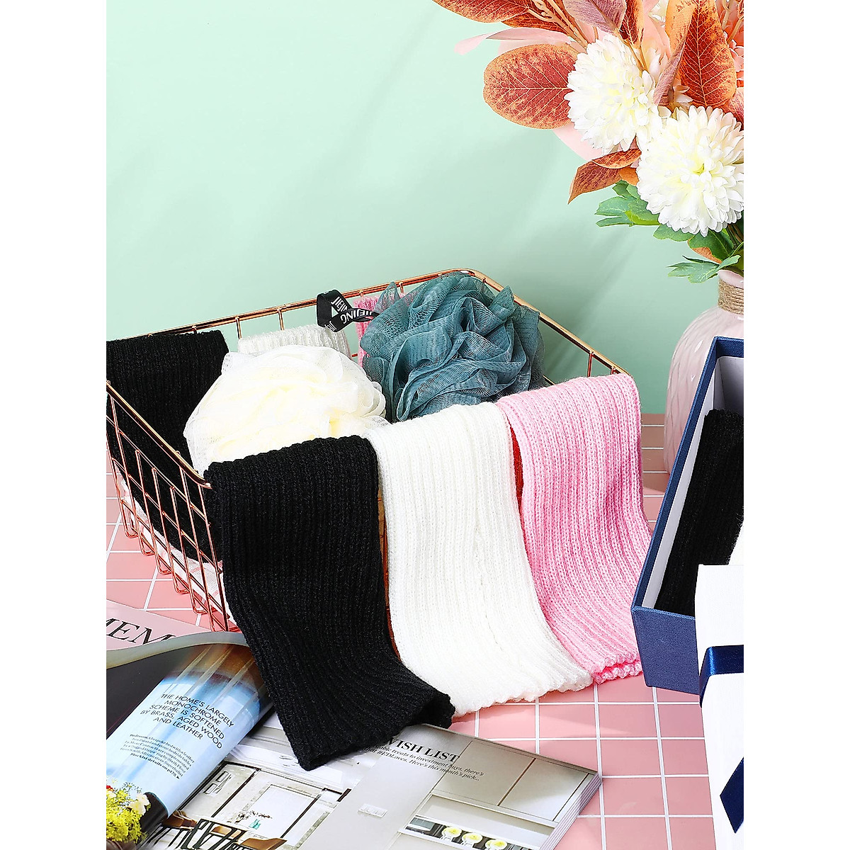 SATINIOR 3 Pairs Women Knit Leg Warmers Knee Ballet Thigh High Leg Warmers Socks (Black, White, Pink)