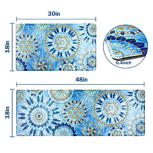 FRAMICS Boho Kitchen Rugs and Mats Cushioned Anti-Fatigue Kitchen Rug, Waterproof Non-Slip Kitchen Mats and Rugs, Memory Foam Bohemian Kitchen Floor Mat for Home Office Laundry, 18" x 48" + 18" x 30"