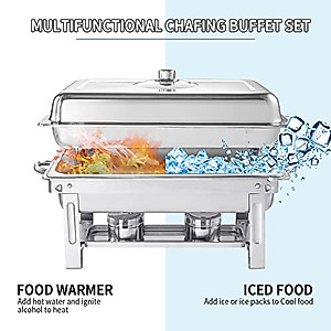 THXSUN 2-Pack 9QT Chafing Dish Buffet Set, Stainless Steel Full Size Chafers and Buffet Warmers Sets, Foldable Chafing Dishes with Pan, Lid, Frame, Fuel Holder for Catering Party Banquet (Upgrade)