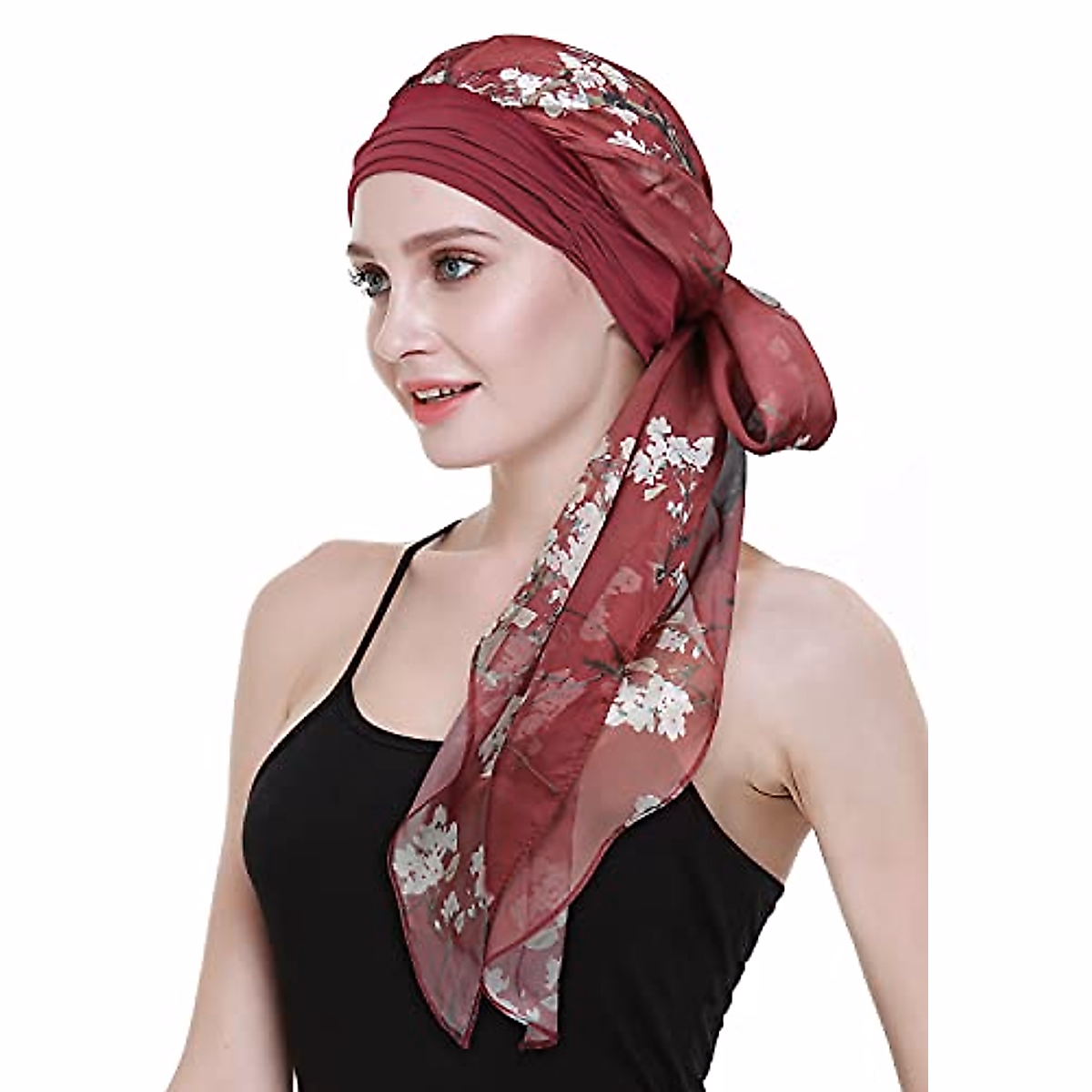 Women's Cancer Headwear Bamboo Scarf with Cap Compliments Head Wraps Chemo Turbans