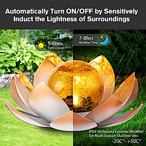 AIINY Garden Solar Lights Outdoor(2Pack) , Amber Crackle Globe Glass Lotus Decoration , Waterproof Orange Metal LED Flower Lights for Patio,Lawn,Walkway,Tabletop,Ground, Garden Gifts for Women