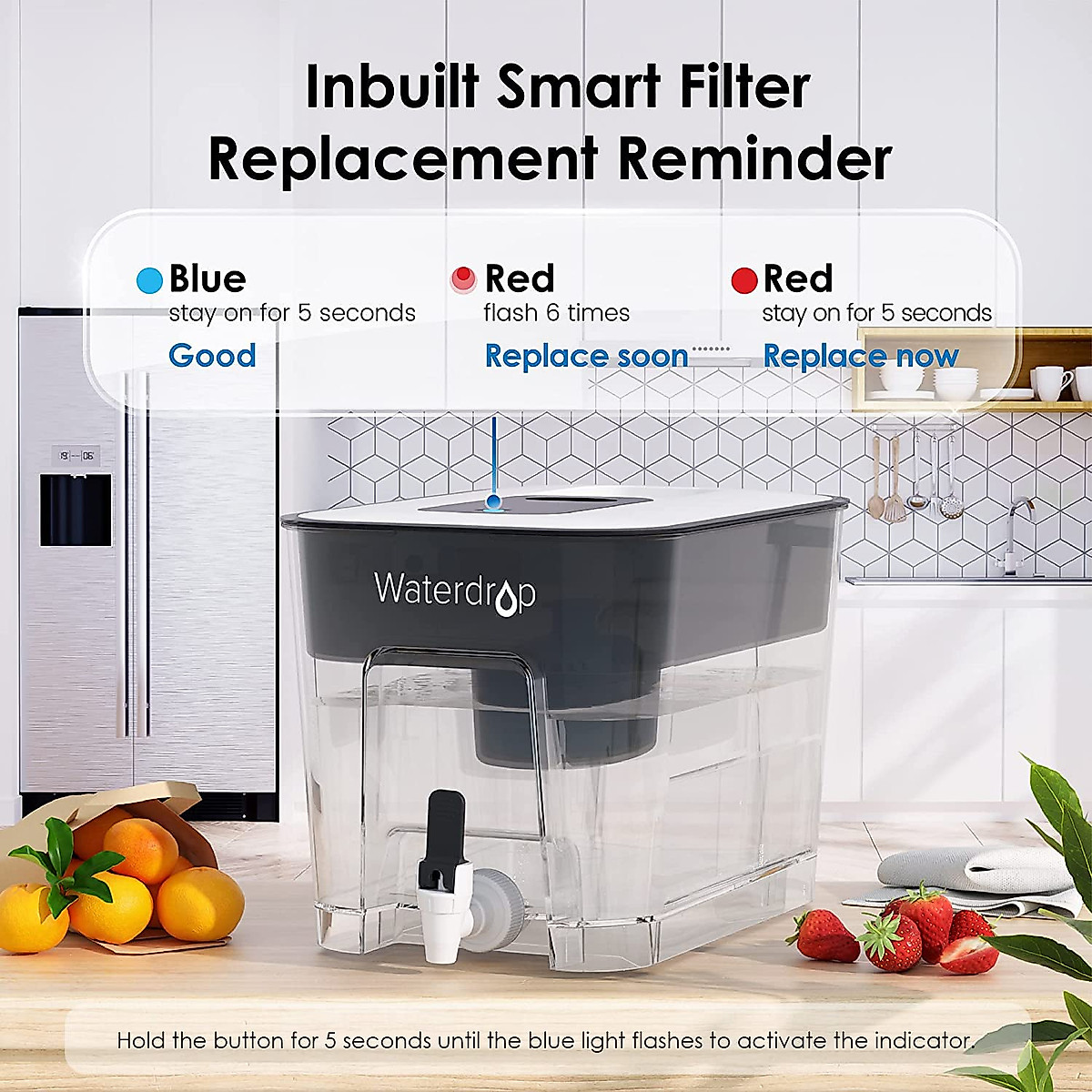 Waterdrop Alkaline Water Filter Dispenser, Large 40-Cup, Up to PH 9.5, Healthy, Clean & Toxin-Free Mineralized Alkaline Water, 100-Gallon, BPA Free, Black (1 Filter Included)