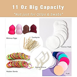 Homesweet Qtip Holder Bathroom Set, 2 Bathroom Jars with Tray, 11oz Plastic Airtight Jars Perfect for Family with Kids, Moisture-Proof, Bamboo Tray with Non-Slip Pads, Wood Color