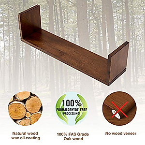 HOMWOO Floating Bookshelf Hanging FAS Grade Natural Solid Wood Shelves U-Shaped Floating Wall Shelf, for Living Room, Bedroom, Office Storage Shelf (Walnut)