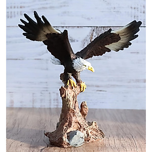 Ebros 7" Tall Bald Eagle Descending On Tree Branch Decorative Figurine As Patriotic Home And Office Decor Perching Eagles Wings Of Glory American Emblem Freedom Statues And Figurines