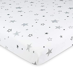 American Baby Company Printed 100% Natural Cotton Jersey Knit 18 x 36 Cradle Sheet - Fitted, Super Stars, Soft Breathable, for Boys & Girls, Single Pack