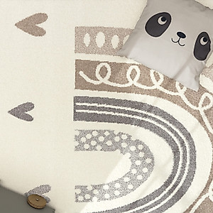 Paco Home Kids Room Rug with Rainbow and Hearts in Beige Brown, Size: 5'3" x 7'3"