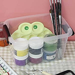 Jandson 5 Quart Clear Storage Bin, Latching Box Container with Black Handle, 6 Packs