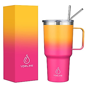 yoelike 32OZ Tumbler With Handle, Stainless Steel Vacuum Insulated Coffee Mug Cup for Travel, Home, Office, Indoor and Outdoor, Dishwasher Safe - Keep Cold 24hrs And Hot 12hrs (Dusk)