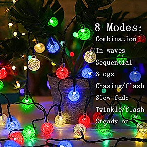Solar String Lights Outdoor Waterproof, 30.2 FT 60 LED Crystal Globe Twinkle Lights Solar& USB Powered with 8 Lighting Modes for Garden Patio Backyard Party Wedding (60 LED, Multi-Colored)