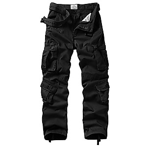 AKARMY Men's Casual Relaxed Fit Cargo Pants with Pockets, Outdoor Camo Cotton Work Pants for Men(No Belt) 3354 Black 38