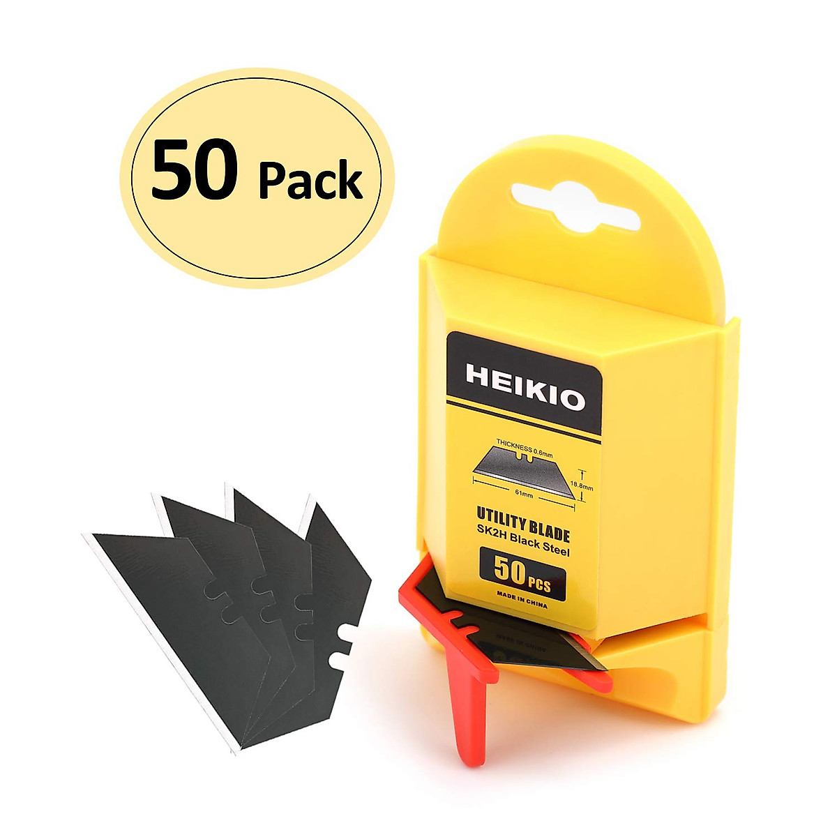 Utility Knife Blades 50-Pack, SK2H Black Carbon Steel, Standard T-Shape Replacement Blades for Most Cutter Knives-61 x 19 mm