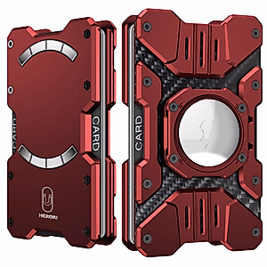 HERORI Metal Airtag Wallet - Aluminum and Carbon Fiber Card Holder for Phone Case, Magnetic Card Holder Wallet with Airtag Holder, Supports Magsafe, Phone Wallet.