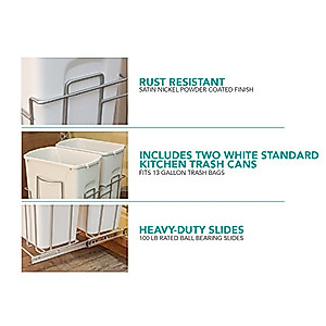 Panacea Grayline Double Trash Can Slide Out Basket Storage, Satin Nickel