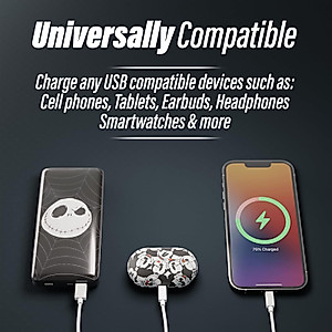 Disney Tim Burton’s The Nightmare Before Christmas Jack Skellington 10,000mah Power Bank- Universally Compatible Portable Phone Charger w/USB Charging Port- Jack Skellington Gifts for NBC Fans