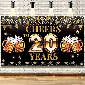 Cheers to 20 Years Backdrop Banner for 20 Year Class Reunion Decorations, 20th Anniversary for Wedding Anniversary, 20th Work Anniversary, 20th Birthday Yard Sign Photo Booth Decor, Reusable, Vicycaty