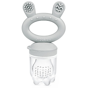 haakaa Baby Food Feeder/Fruit Feeder Pacifier Silicone Baby Feeder for Babies Infant Teething Toys for 4 Months+ BPA Free, with Pouch Cover(1 Pack, Slate Grey)
