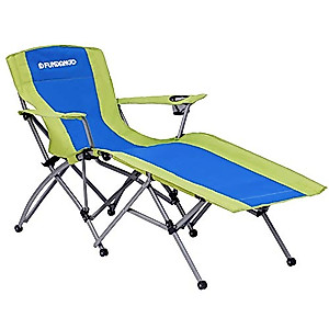 FUNDANGO Folding Outside Heavy Duty Patio Deck Chaise Lounges Lawn Chairs with Footrest for Outdoor Sun Tanning Beach Pool, Support up to 264 lbs, 34.25x 61.42x 33.86inch, Blue/Green