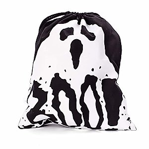 Halloween Trick or Treat Candy Bag | Washable Canvas Tote Bag | Drawstring Bag for Halloween Candy | Ghost