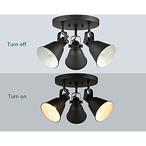 DIRYZON EUL Multi-Directional Ceiling Spot Light,Adjustable Round Track Lighting,Industrial Semi Flush Mount Ceiling Light Fixtures for Bedroom Hallway Matte Black-3 Light