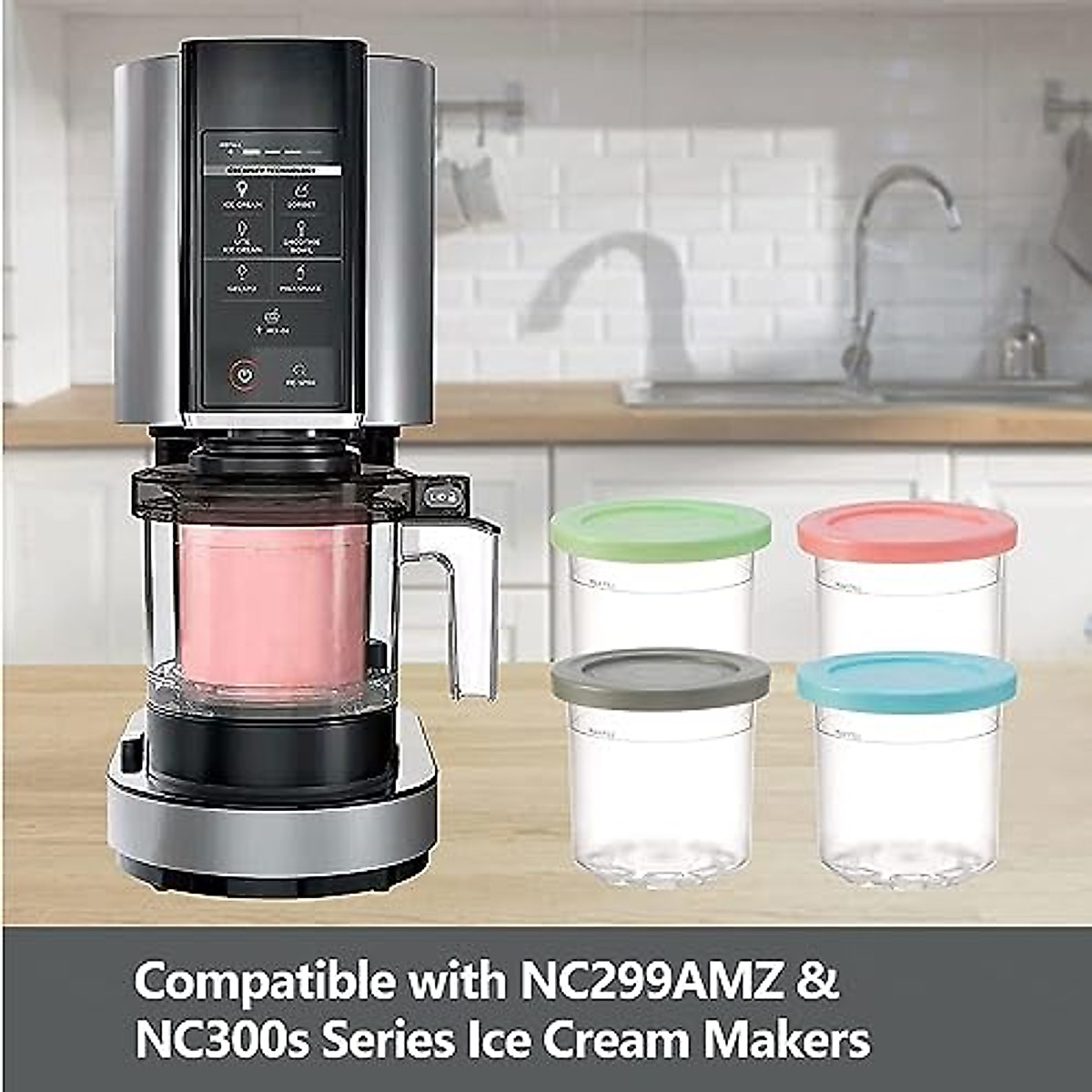 EVANEM 2/4/6PCS Creami Pint Containers, for Ninja Creamy Pints and Lids,16 OZ Ice Cream Storage Containers Reusable,Leaf-Proof Compatible with NC299AMZ,NC300s Series Ice Cream Makers,Green-2PCS