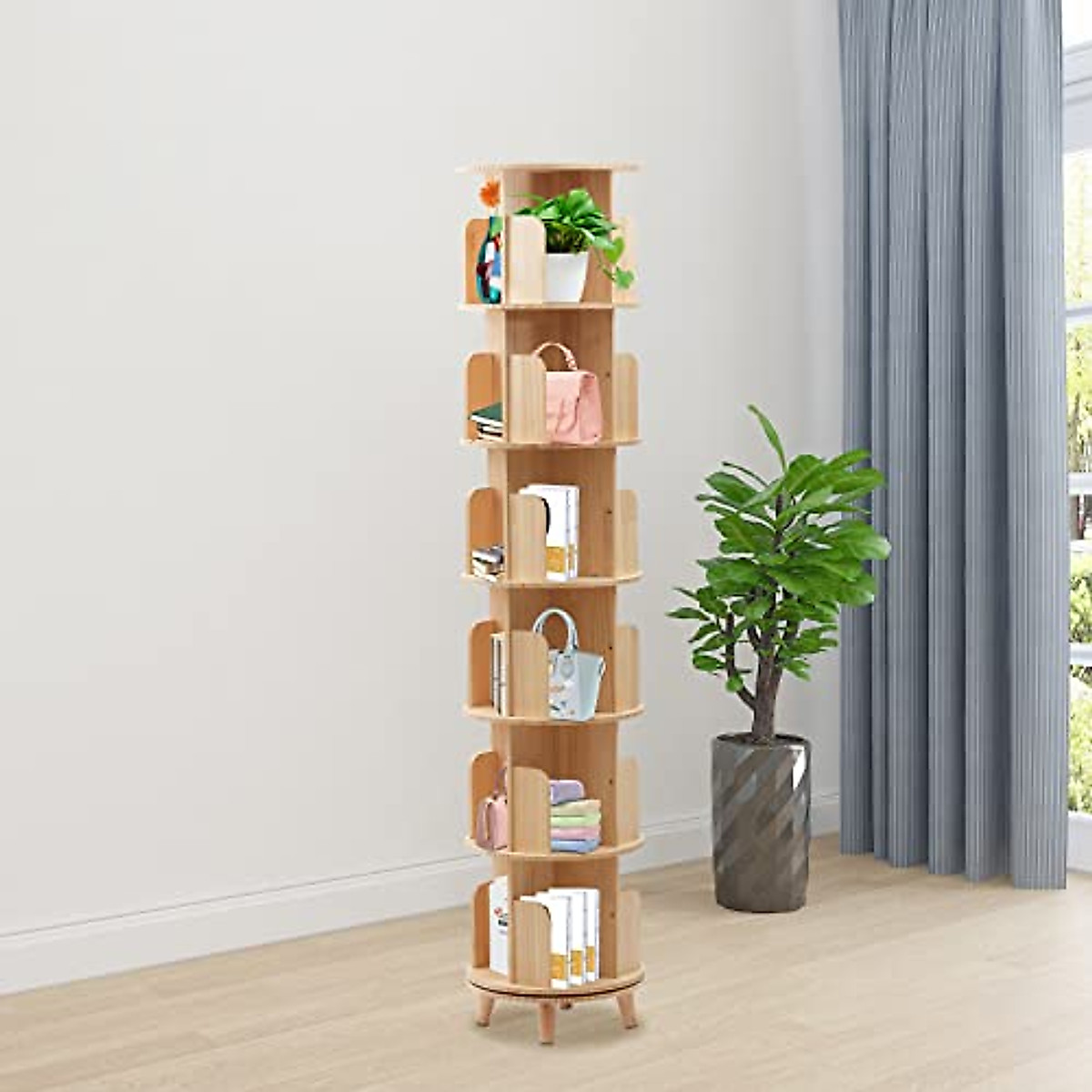 WETUSSEX 6 Tier Rotating Bookshelf, 360 Display Rotating Floor Standing Bookcase Storage Rack for Kids&Adults, Multi-Functional Bookshelf Organizer Stand (6Tier)