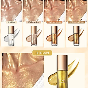Melemando Moisturizing Body Luminizers 5 Colors Smooth and Shimmer Body Oil Long Lasting Liquid Body Highlighter for Face & Body & Leg (40ml, 02 Rose Gold)