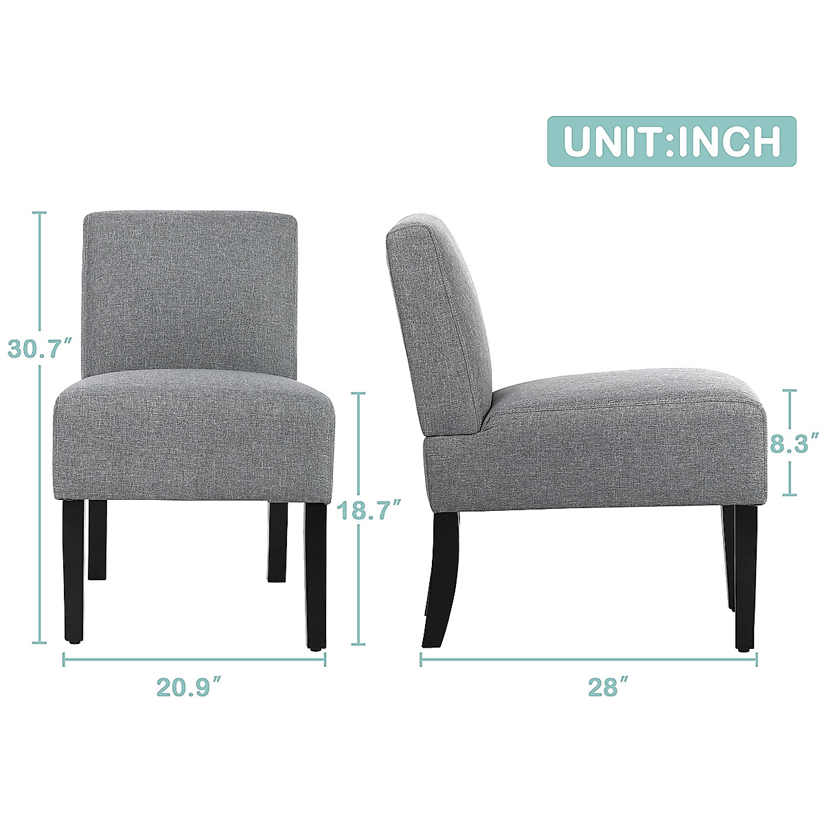 Accent Chair Set of 2, Living Room Chair, Small Chair for Bedroom, Accent Chairs for Living Room Office, Small Modern Armless Accent Chair, Side Bedroom Chairs with Thick Sponge Cushion, Grey