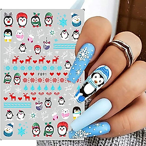 10 Sheets Christmas Nail Art Stickers Decals Self-Adhesive Pegatinas Uñas Holiday Kids Cute Red Xmas Snowflakes Tree Nail Supplies Nail Art Design Decoration Accessories