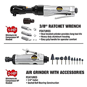 Trades Pro Air Tool and Accessories Kit, 71 Piece, Impact Wrench, Air Ratchet, Die Grinder, Aire Hammer, Hose Fittings, Storage Case - 836668