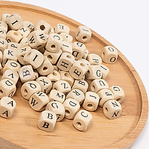 PH PandaHall 1060pcs 10mm Alphabet Wooden Beads Random Natural Square Wooden Beads 3~4mm Hole Wooden Loose Beads with Initial Letter Cube Beads Letter Beads for Jewelry Making and DIY Projects