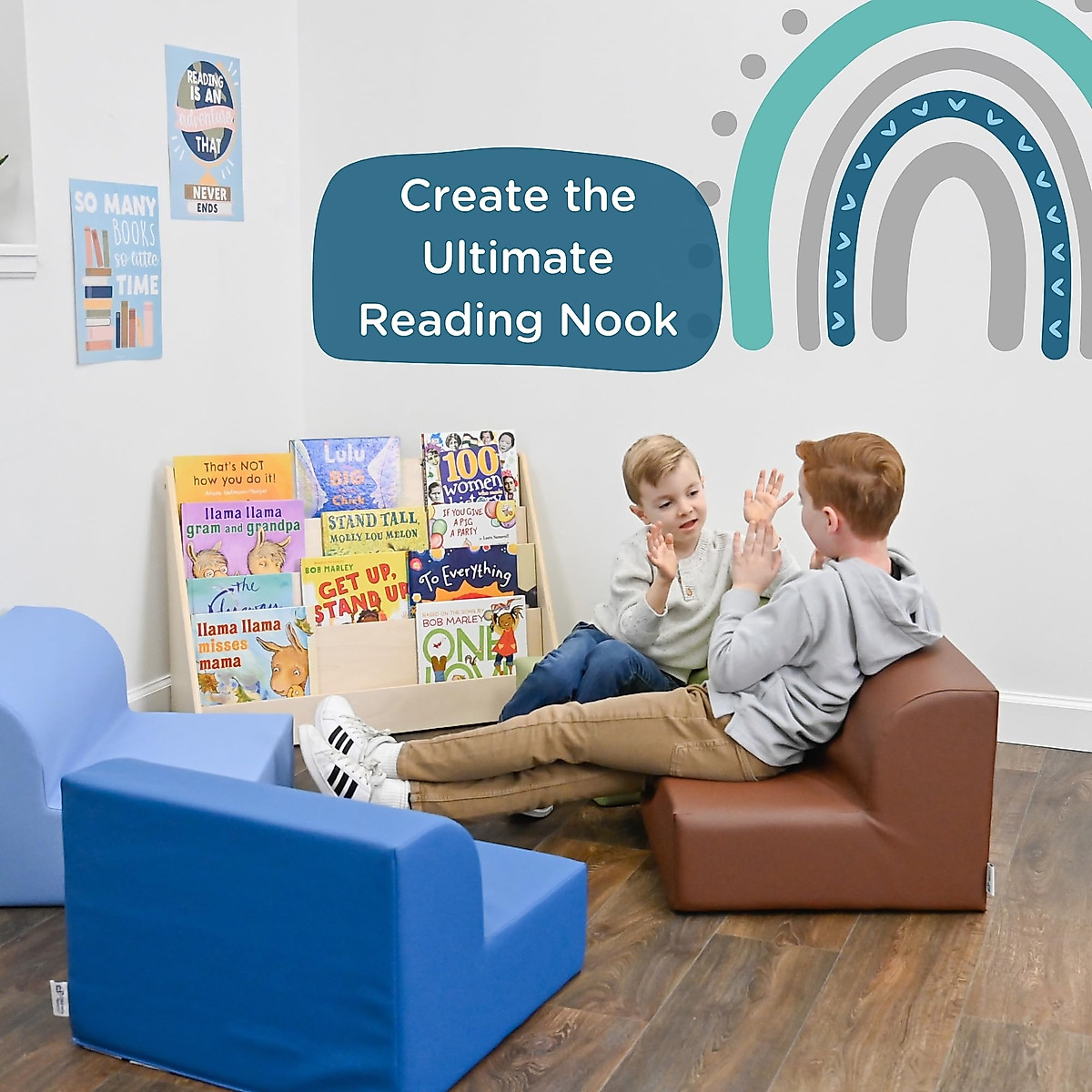 Children’s Factory 4-Shelf Book Display, Kids Daycare Bookshelves, Toddler Preschool & Nursery Storage, Classroom Reading Nook Furniture, DIY Assembly