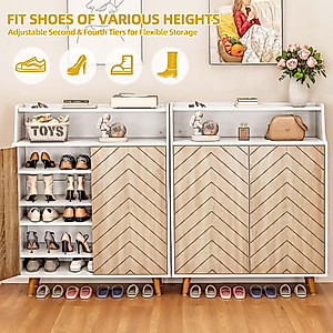 DWVO Shoe Cabinet with Doors, 5-Tier Shoe Cabinet Storage for Entryway, Large Capacity Wooden Shoe Storage Cabinet, Shoe Rack Organizer for Entryway, Closet, Living Room