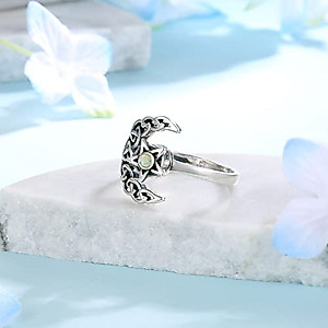 oGoodsunj Fidget Spinner Rings for Women Sterling Silver Moon Star Lotus Ring Stress Relieving Calm Ring Jewelry Gifts for Daughter (Celtic Moon Star)