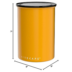 Planetary Design Airscape Stainless Steel Coffee Canister | Food Storage Container | Patented Airtight Lid | Push Out Excess Air Preserve Food Freshness (Medium, Matte Yellow)