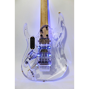 LED Light Electric guitar Crystal Guitar Body Maple Rosewood Vine Inlay Blue Color