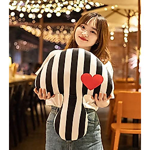 HXIYAN Black and White Striped Cushion, Shaped Pillow, Plush Mushroom Pillow, Lovely Chair, Sofa, Bedroom Decorative Pillow (15.7in, Love Stripe)