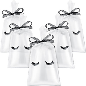 100 Pieces Eyelash Aftercare Bags Lash Bags Eyelash Packaging Bags Makeup Aftercare Bags Cosmetic Clear Empty Bag Mini Cosmetic Bags with a Hard Yarn Ribbon for Women,5 x 9 Inch(Black)