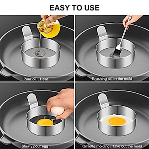 Egg Ring, Stainless Steel Omelet Mold Non Stick Pancake Ring Mold for Frying Egg, Egg Circles for Griddle (2 Sizes, 4 Pack)