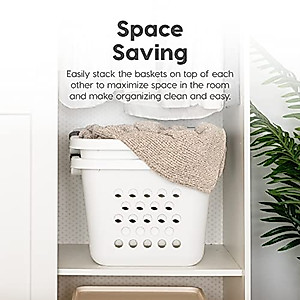 IRIS USA 30L Plastic Laundry Basket Hamper Organizer with Built-In Comfort Carry Handles, 2 Pack, Clothes Hamper, Laundry Hamper for Dorm Laundry Room Bedroom, Nestable, Ventilation Holes, White